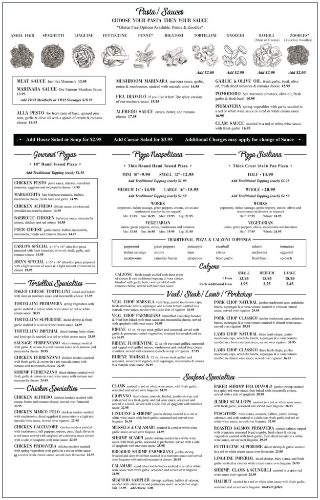 Menus - Joe's Italian Restaurant and Bar