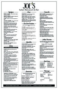 Menus - Joe's Italian Restaurant and Bar