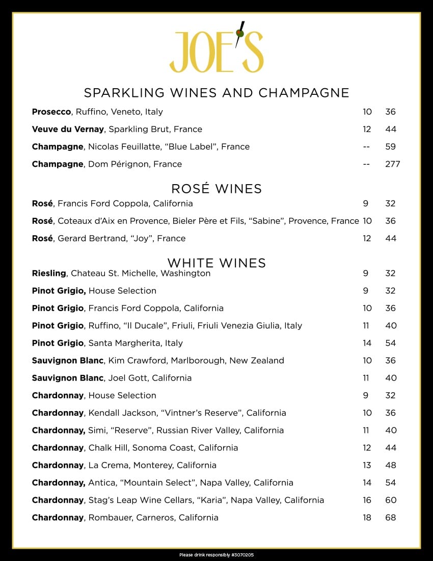 Menus - Joe's Italian Restaurant and Bar